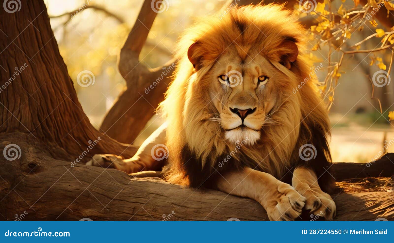 A Lion Resting Under a Shady Tree. AI Generative Stock Photo - Image of ...