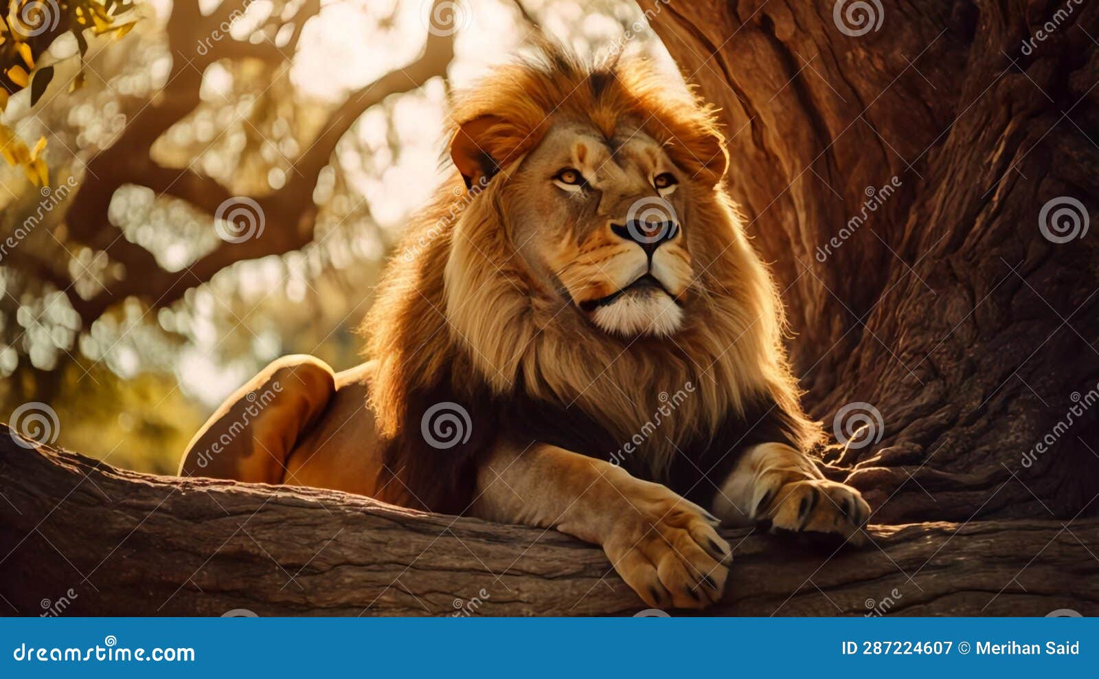 A Lion Resting Under a Shady Tree. AI Generative Stock Illustration ...