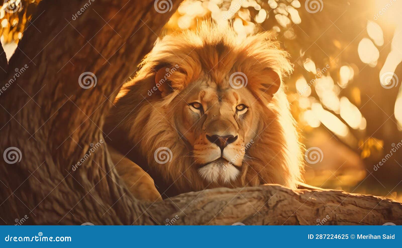 A Lion Resting Under a Shady Tree. AI Generative Stock Image - Image of ...