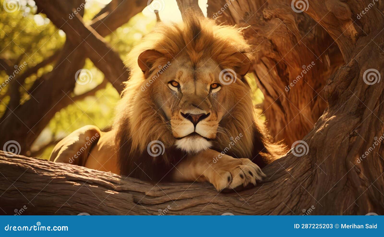 A Lion Resting Under a Shady Tree. AI Generative Stock Image - Image of ...