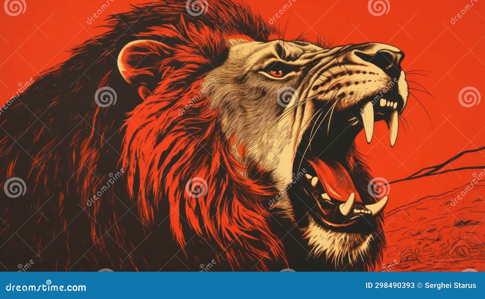 A Lion Roaring on an Orange Background, AI Stock Image - Image of ...