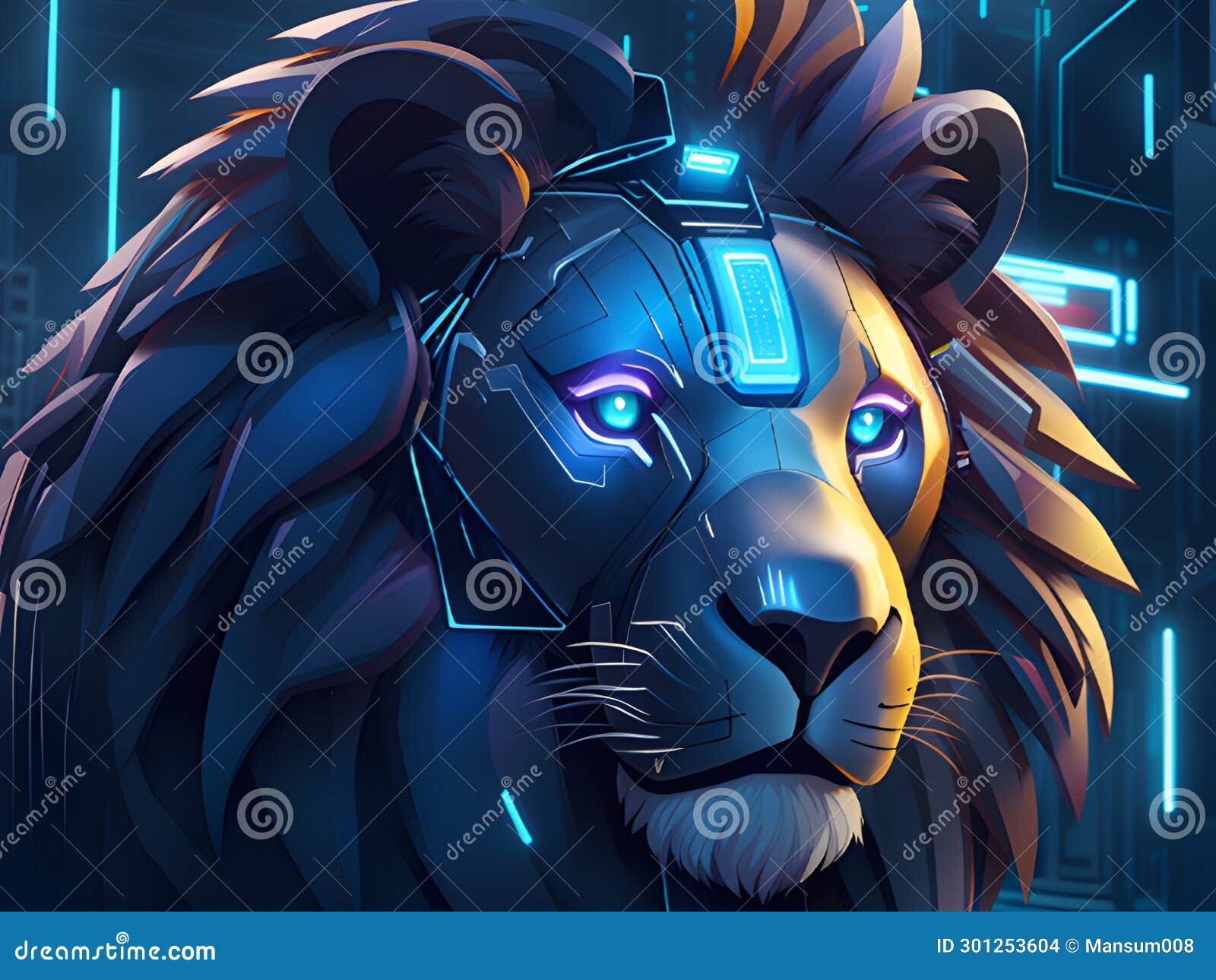 Lion Robot on Dark Background Stock Illustration - Illustration of ...