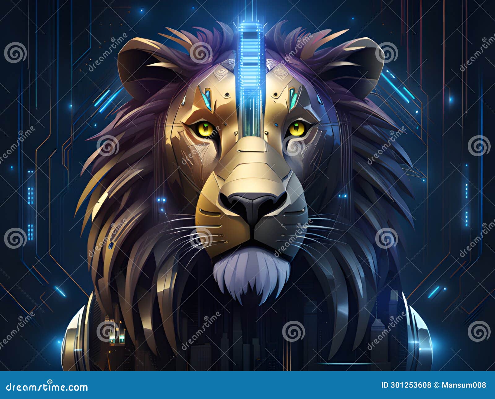 Lion Robot on Dark Background Stock Illustration - Illustration of ...