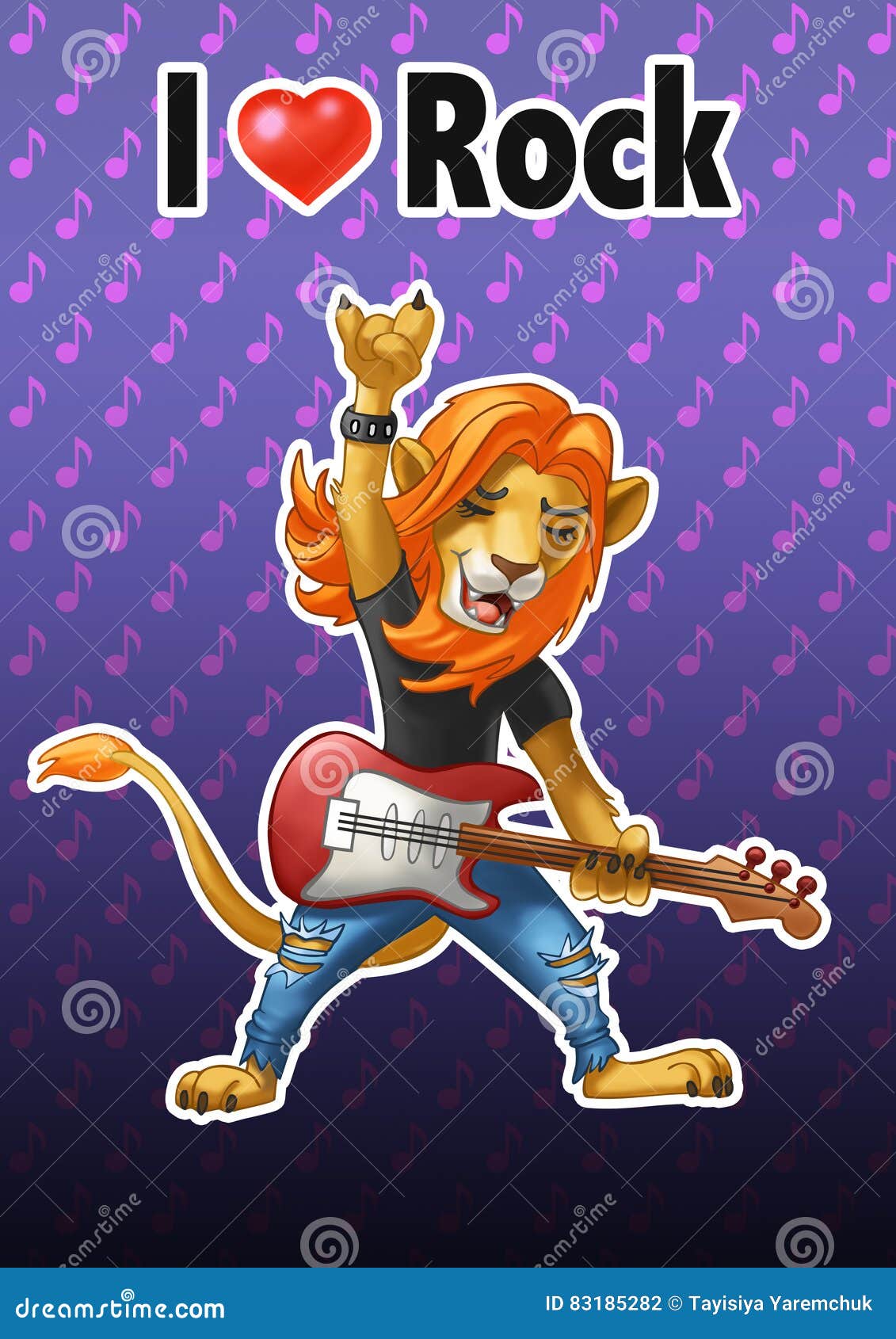 Lion rocker with a guitar stock illustration. Illustration of cute ...