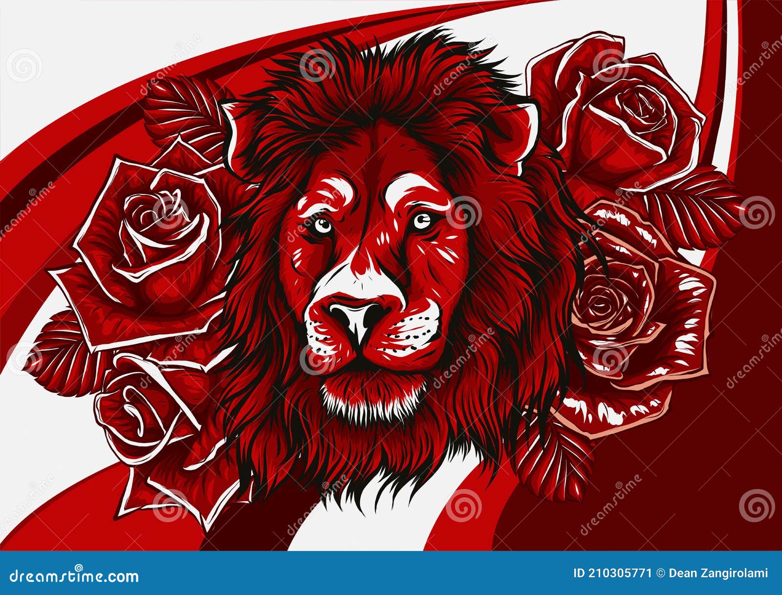 Lion with Roses on Colored Background. Vector Illustration Stock Vector ...