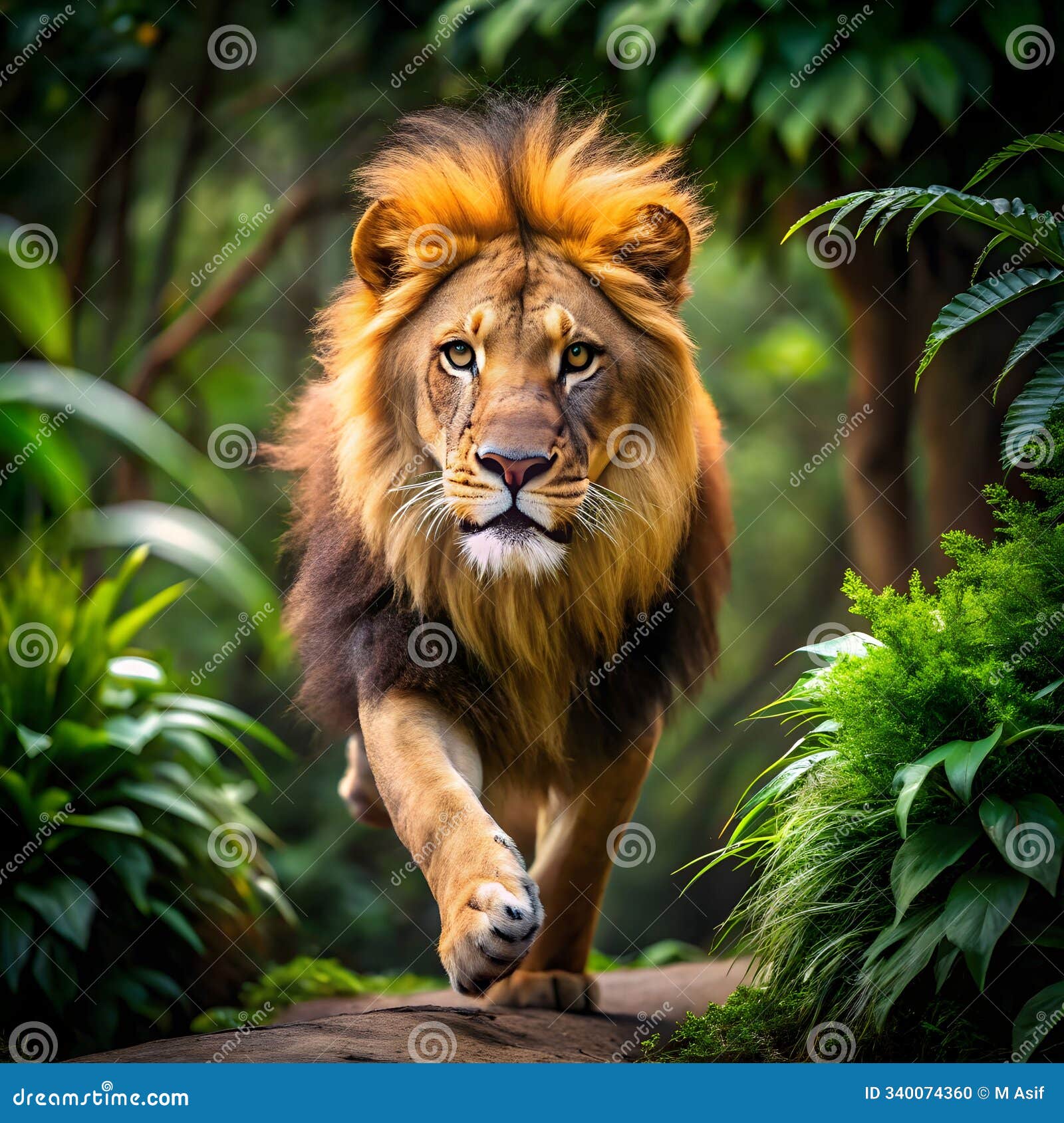 Lion run in jungle stock illustration. Illustration of horizontal ...