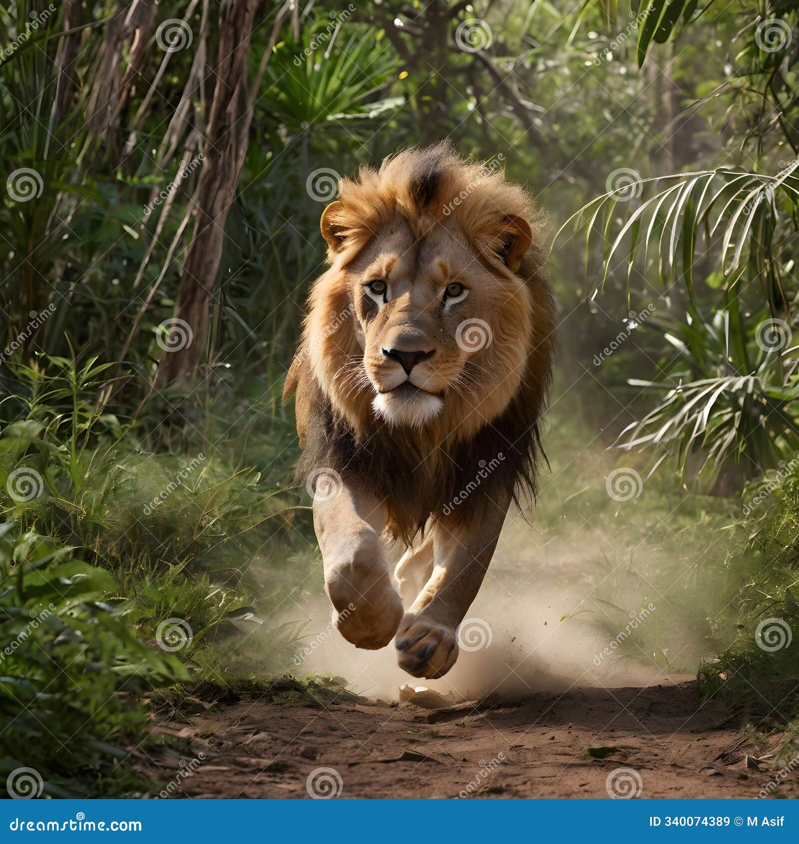 Lion running in jungle stock illustration. Illustration of clipping ...