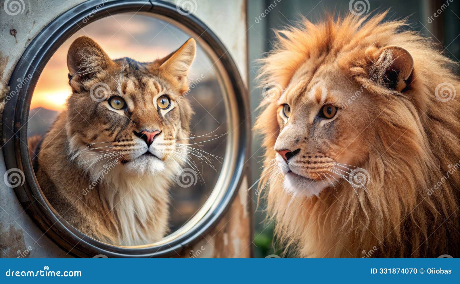 The Lion S Reflection in the Mirror, Lion, Cat, Animal, Reflection ...