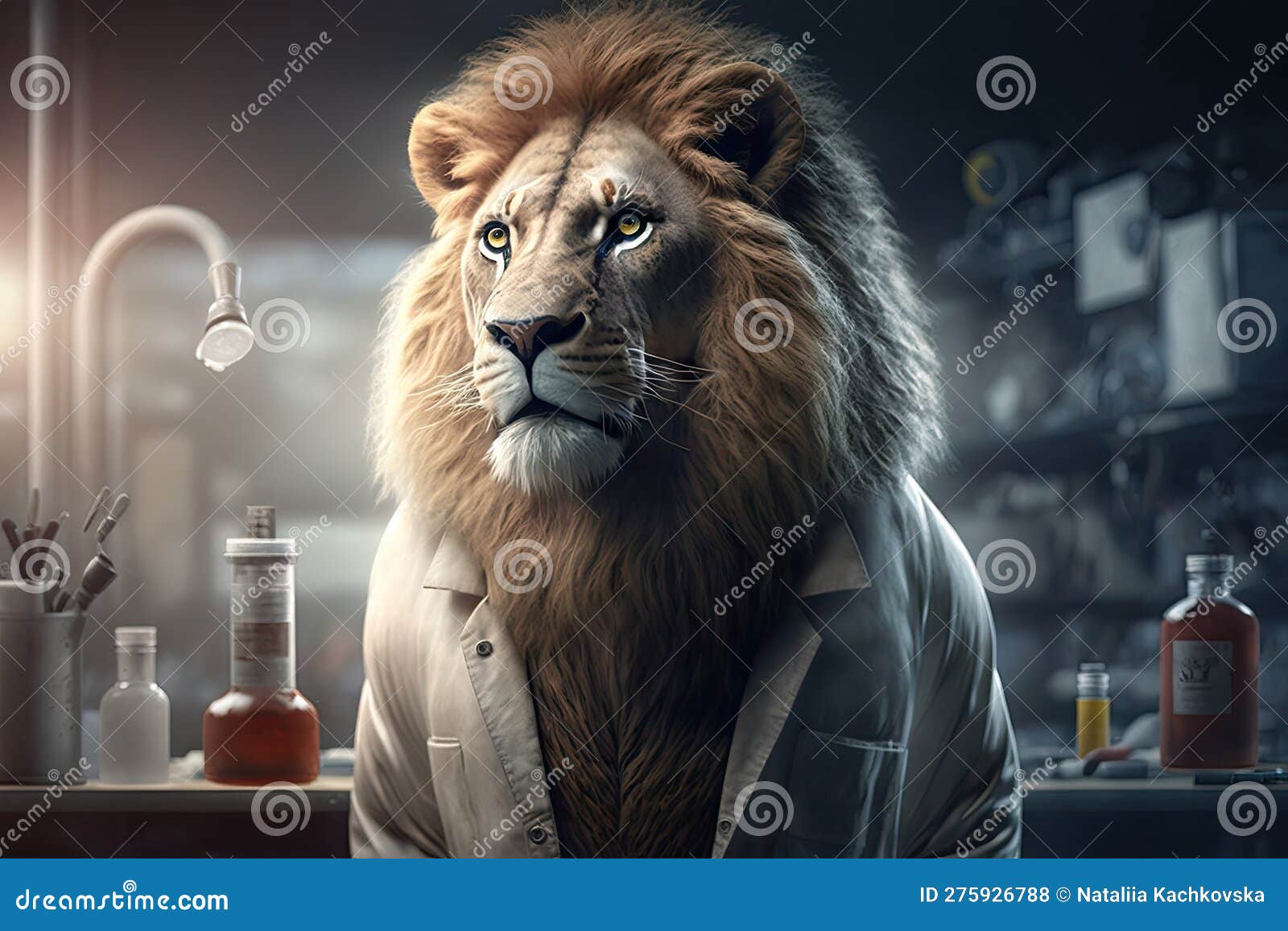 Lion a Scientist in a Laboratory Stock Illustration - Illustration of ...