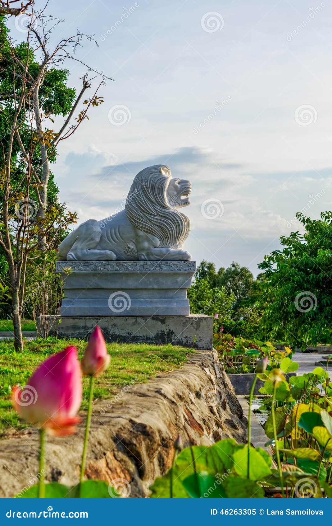 The Lion Sculpture and Lotus Stock Image - Image of trees, alone: 46263305