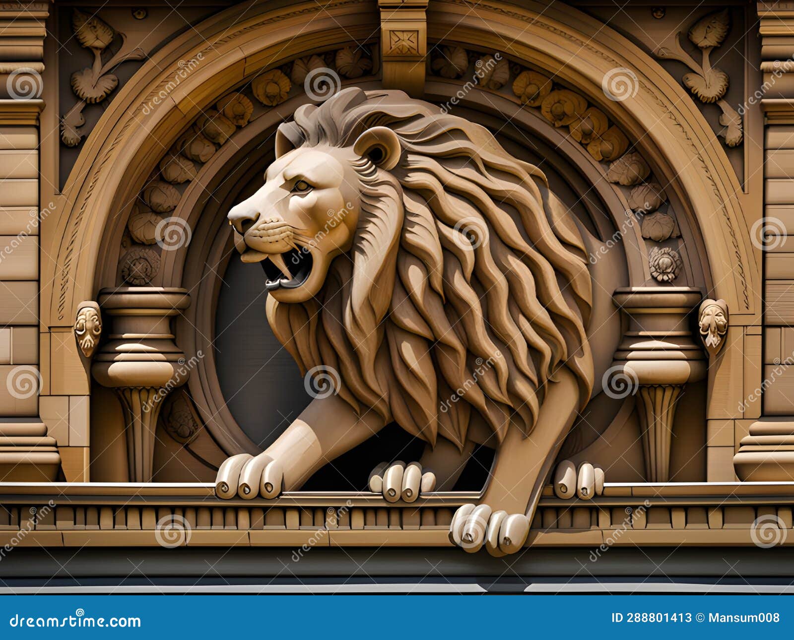 Lion Sculpture in a Modern Building, Ai Generated Stock Illustration ...