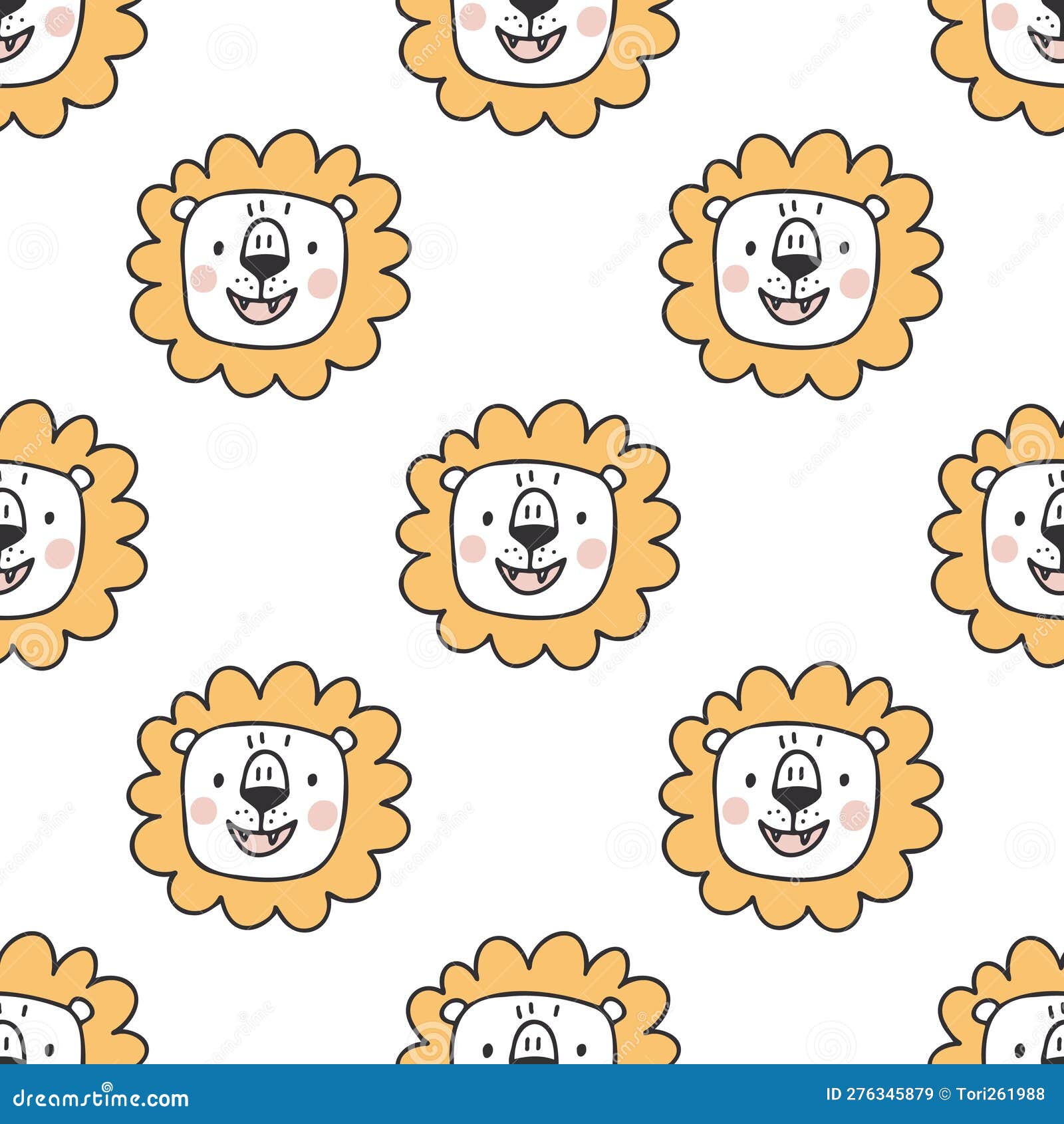 Lion Seamless Pattern. Hand Drawn Cute Background Stock Vector ...