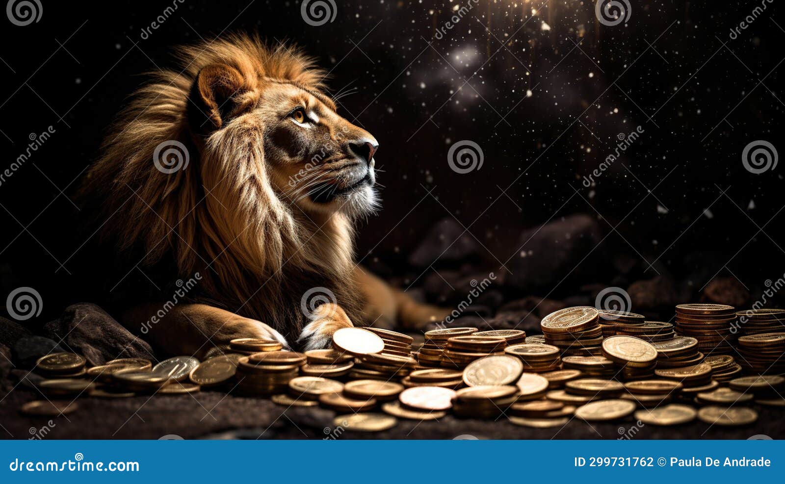 Lion Several Gold Coins Stock Image | CartoonDealer.com #299744857