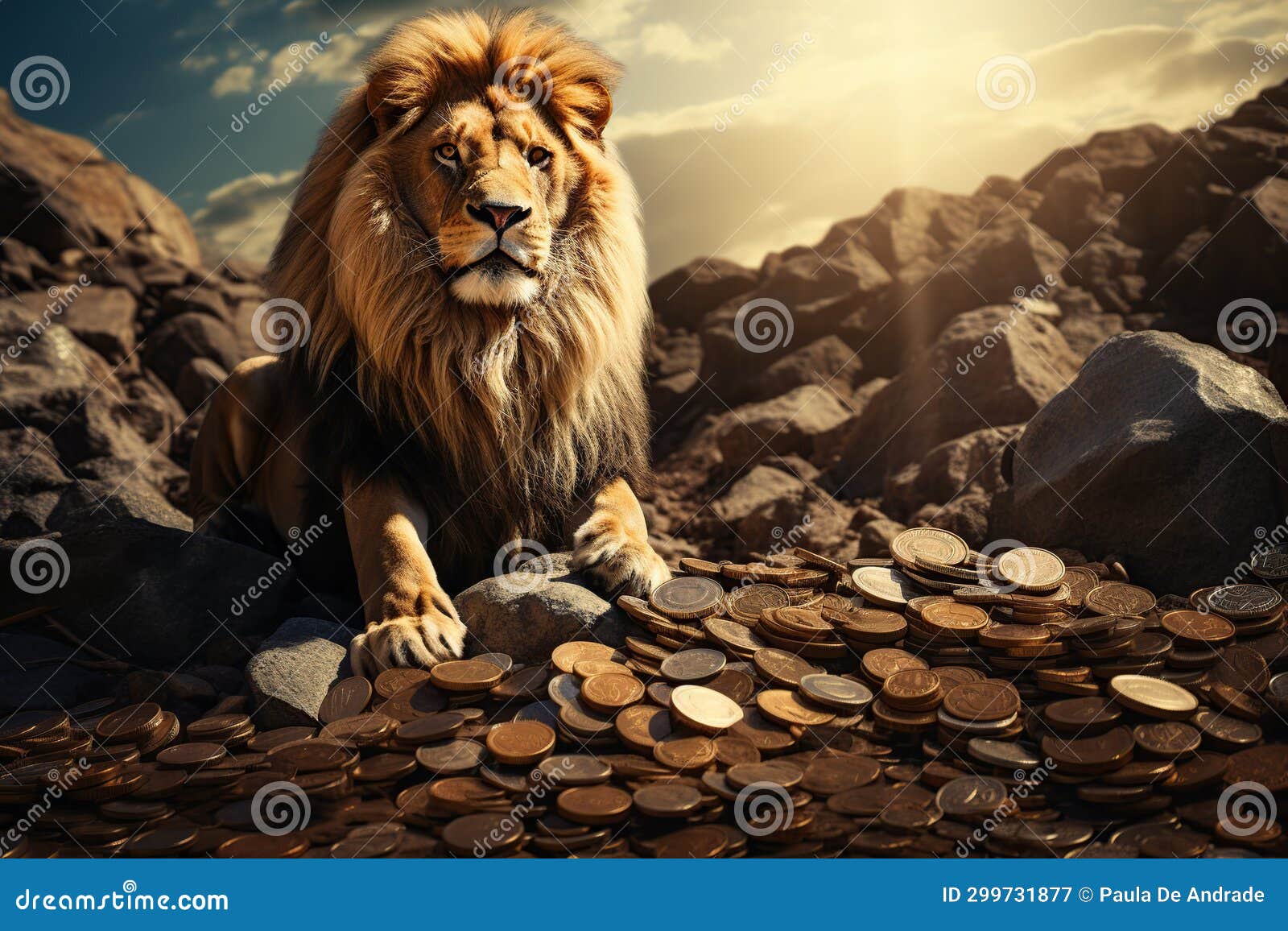 Lion several gold coins stock illustration. Illustration of coin ...