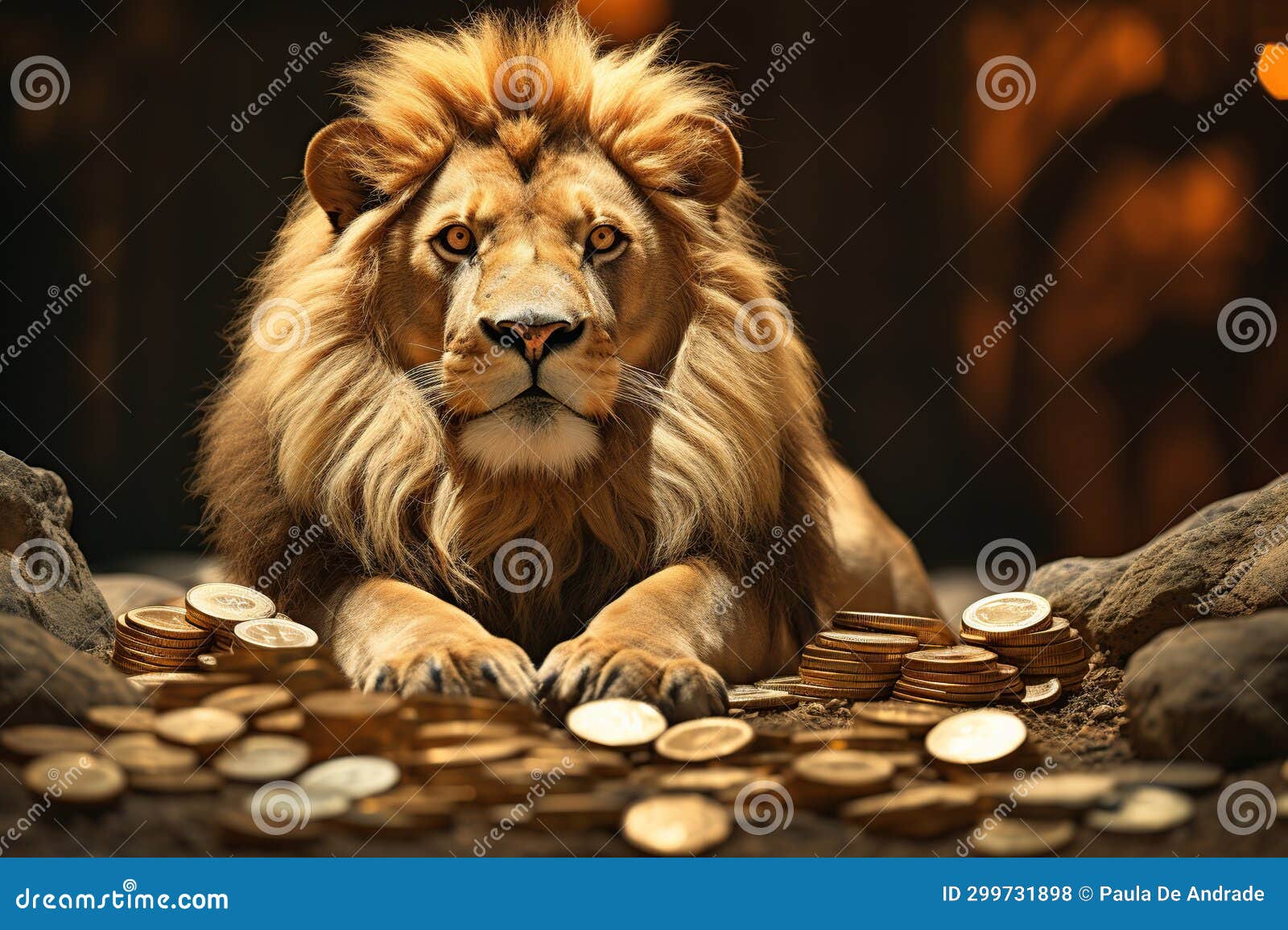 Lion several gold coins stock illustration. Illustration of strong ...
