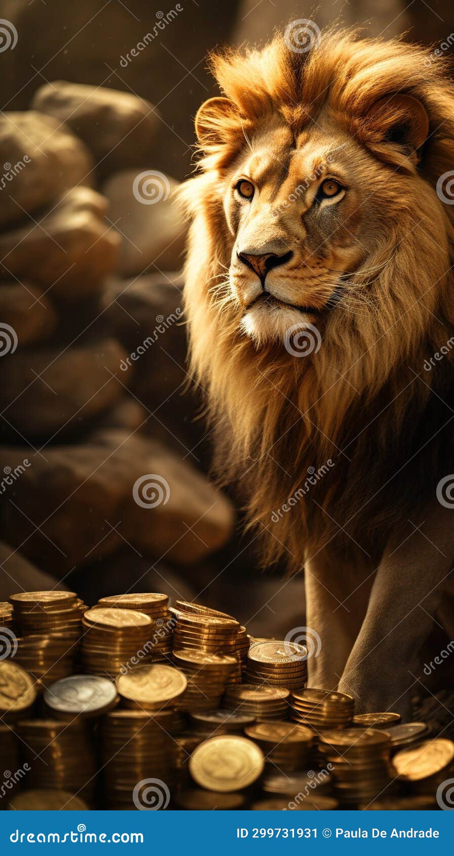 Lion several gold coins stock illustration. Illustration of savings ...