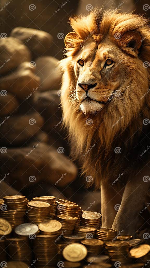 Lion several gold coins stock illustration. Illustration of savings ...