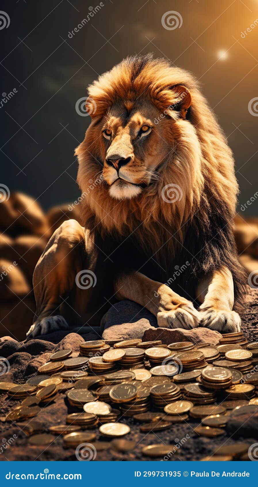 Lion several gold coins stock illustration. Illustration of concept ...