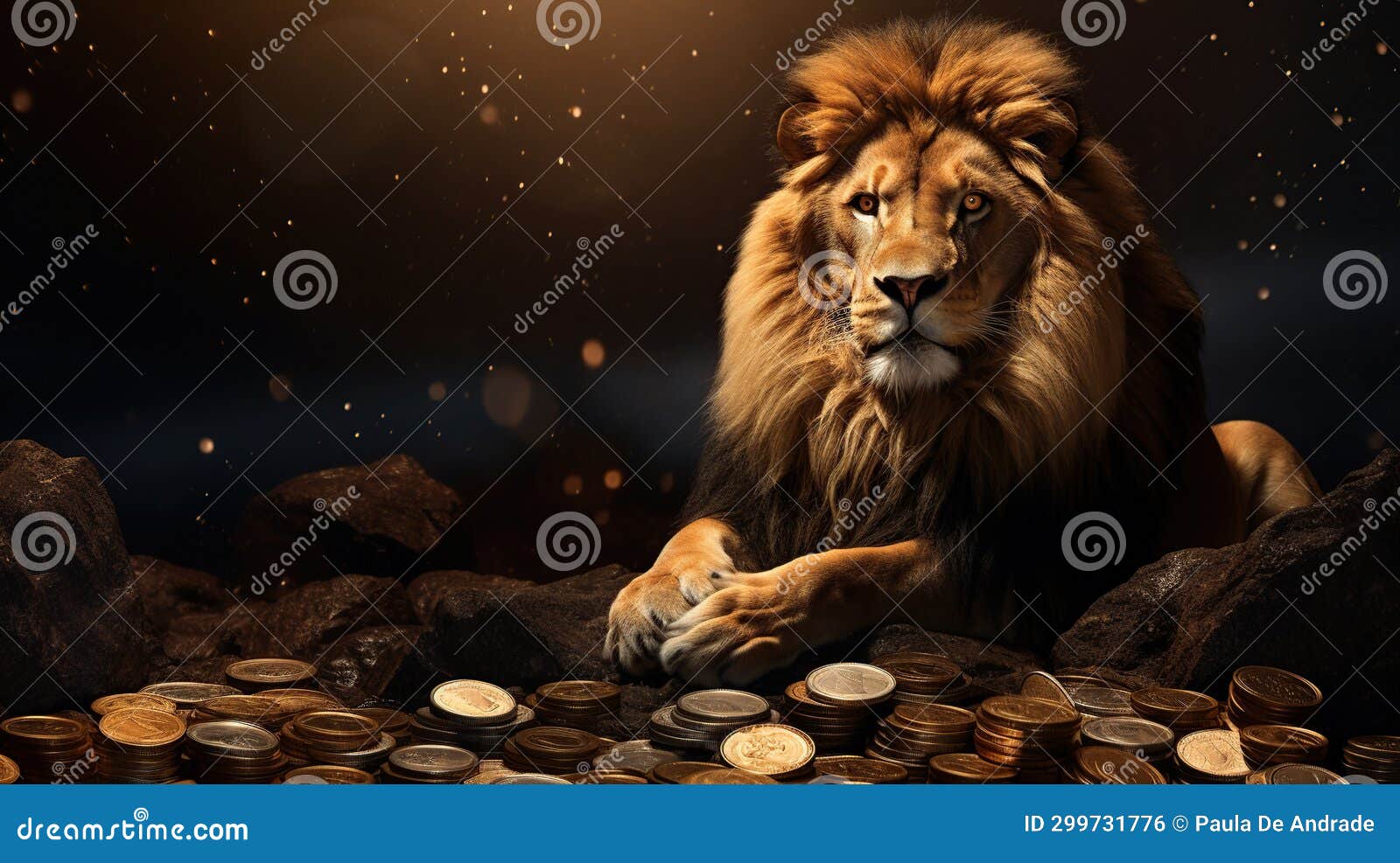 Lion Several Gold Coins on Moon Light Stock Photo - Image of bank ...
