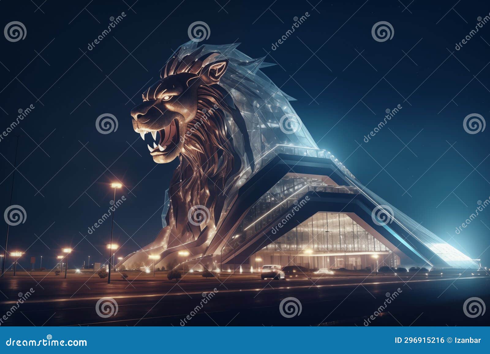 Lion Shape Illuminated Building at Night Illustration AI Generated ...