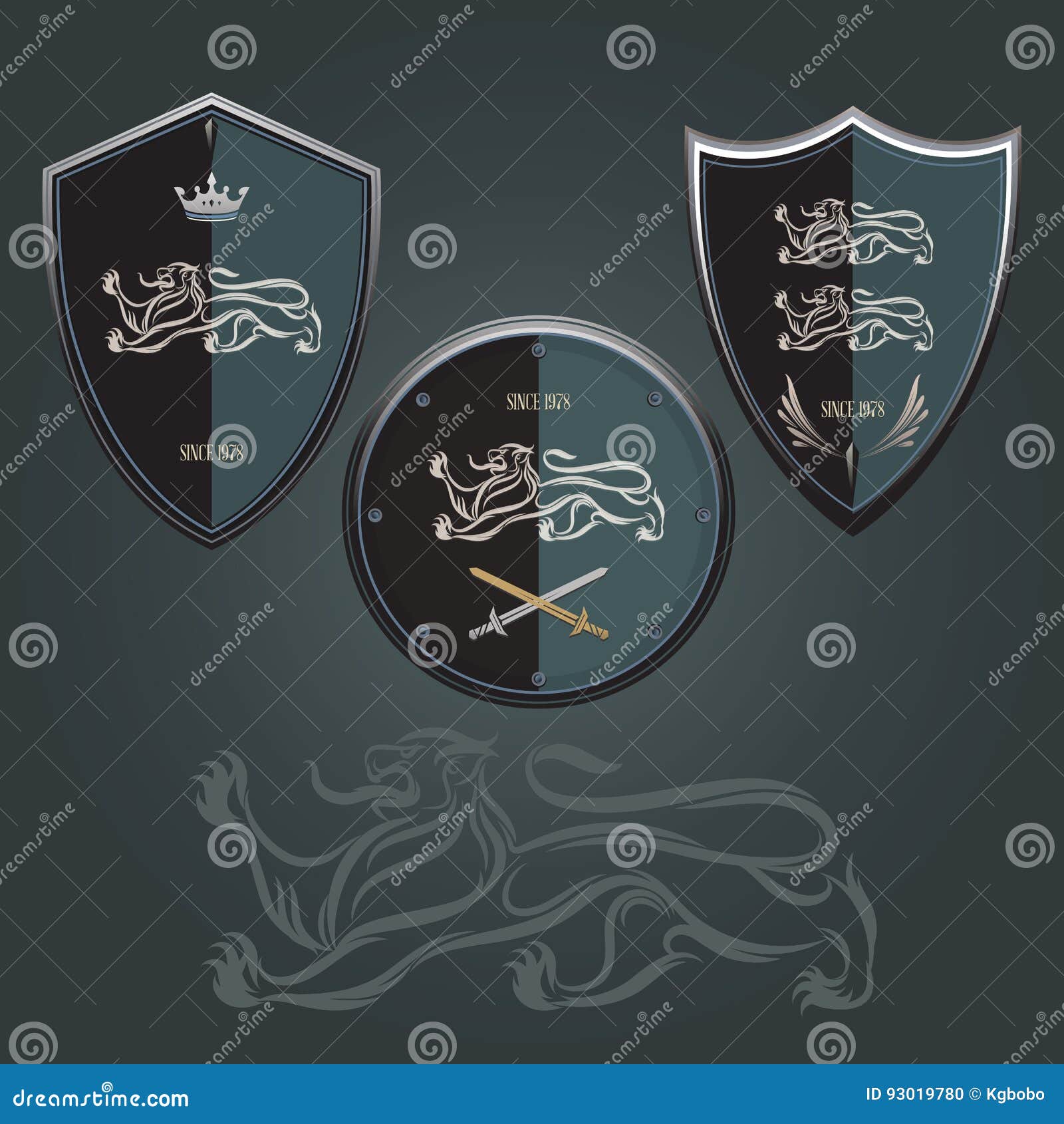 Lion On Shield Heraldry Illustration. Coat Of Arms Lion Crest Design ...