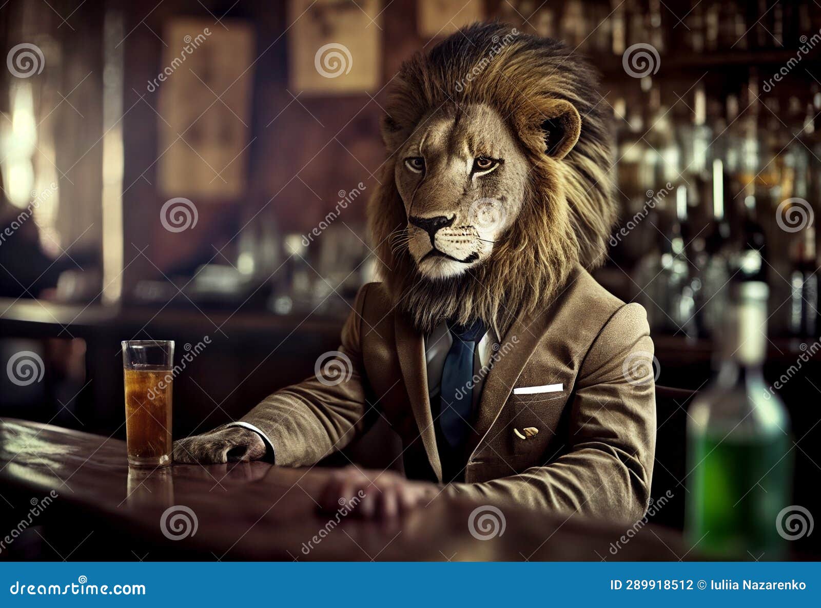 A Lion Sits Behind the Bar. AI Generated Stock Illustration ...