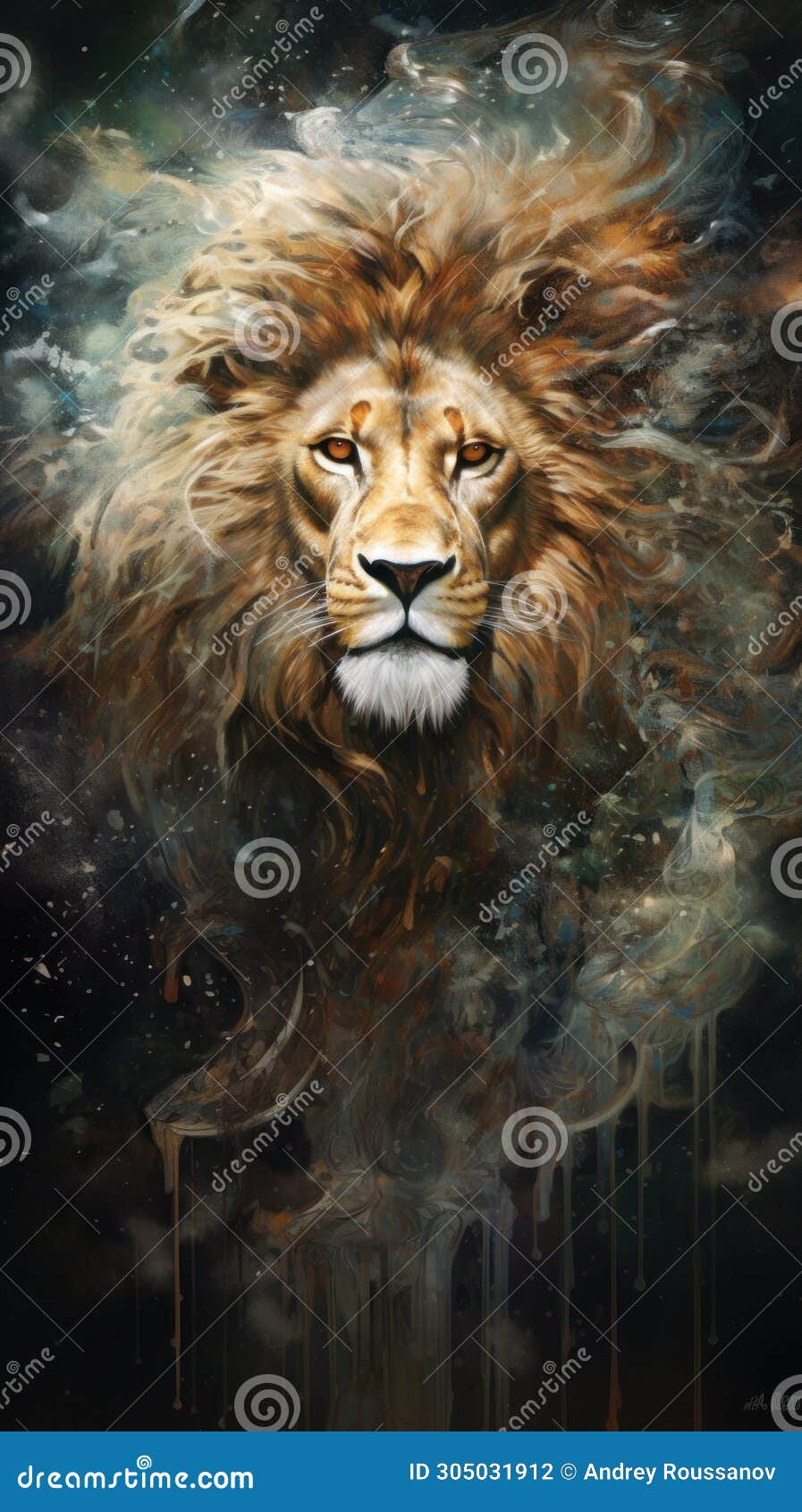 Lion in smoke or dust. stock photo. Image of nature - 305031912