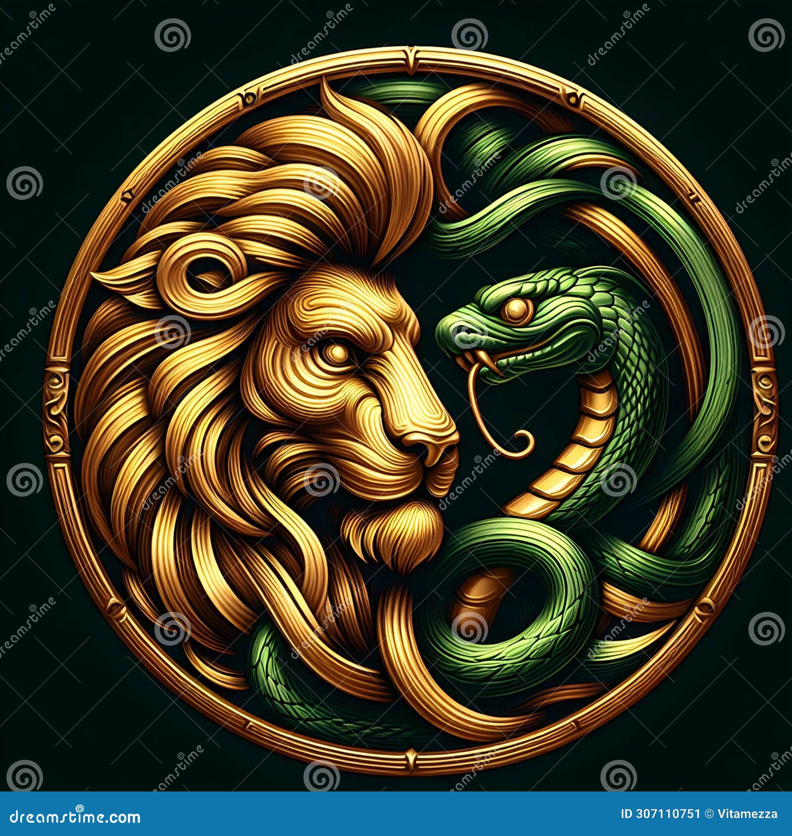 Lion and snake stock illustration. Illustration of design - 307110751