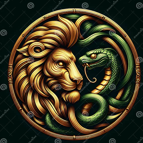 Lion and snake stock illustration. Illustration of design - 307110751