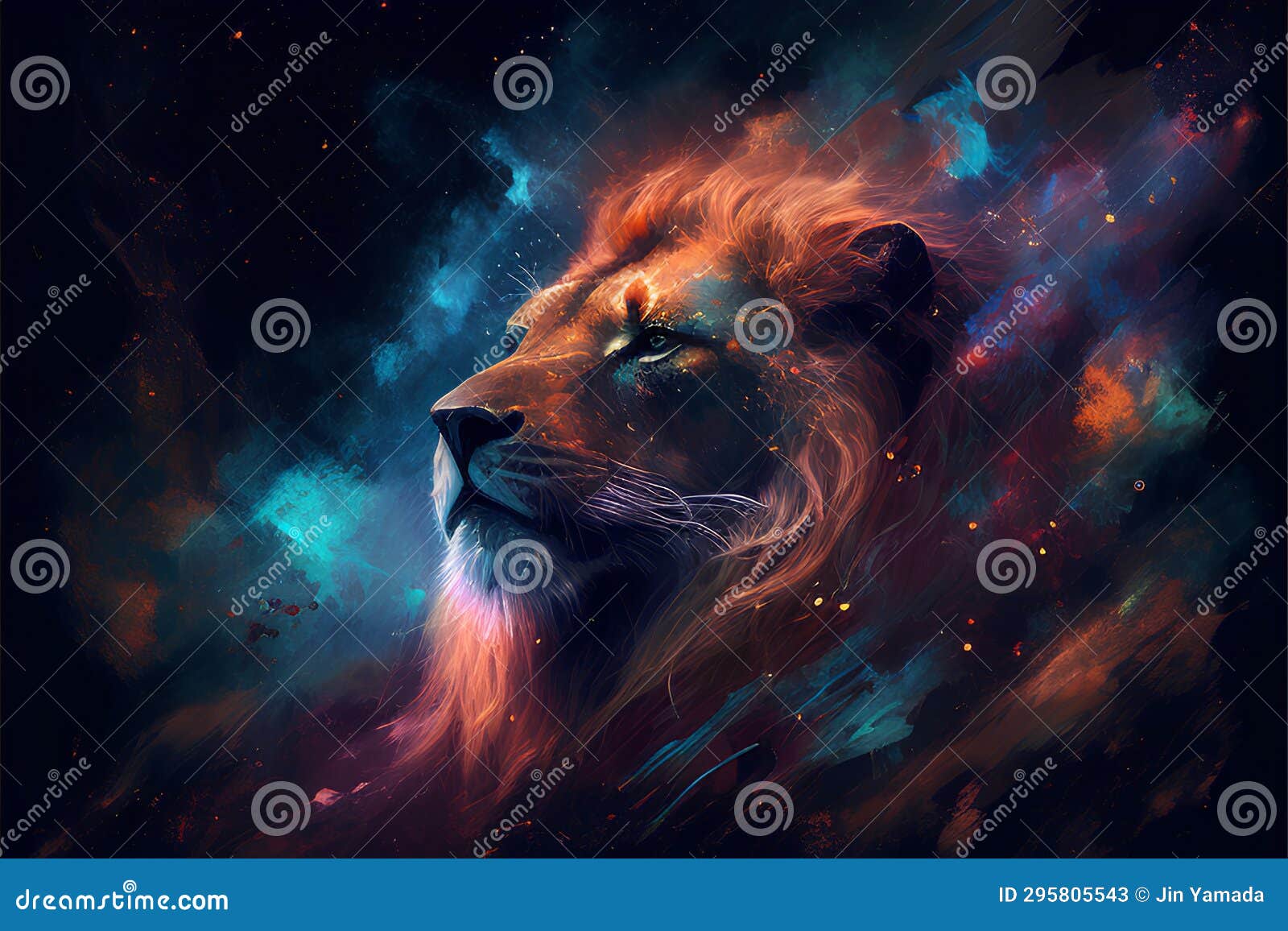 Lion in the Space. Colorful Cosmic Background. Vector Illustration ...