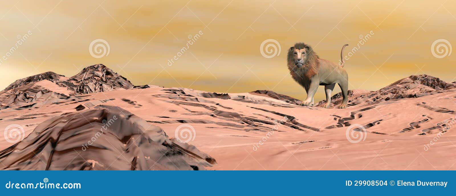 Lion in the Desert - 3D Render Stock Illustration - Illustration of ...