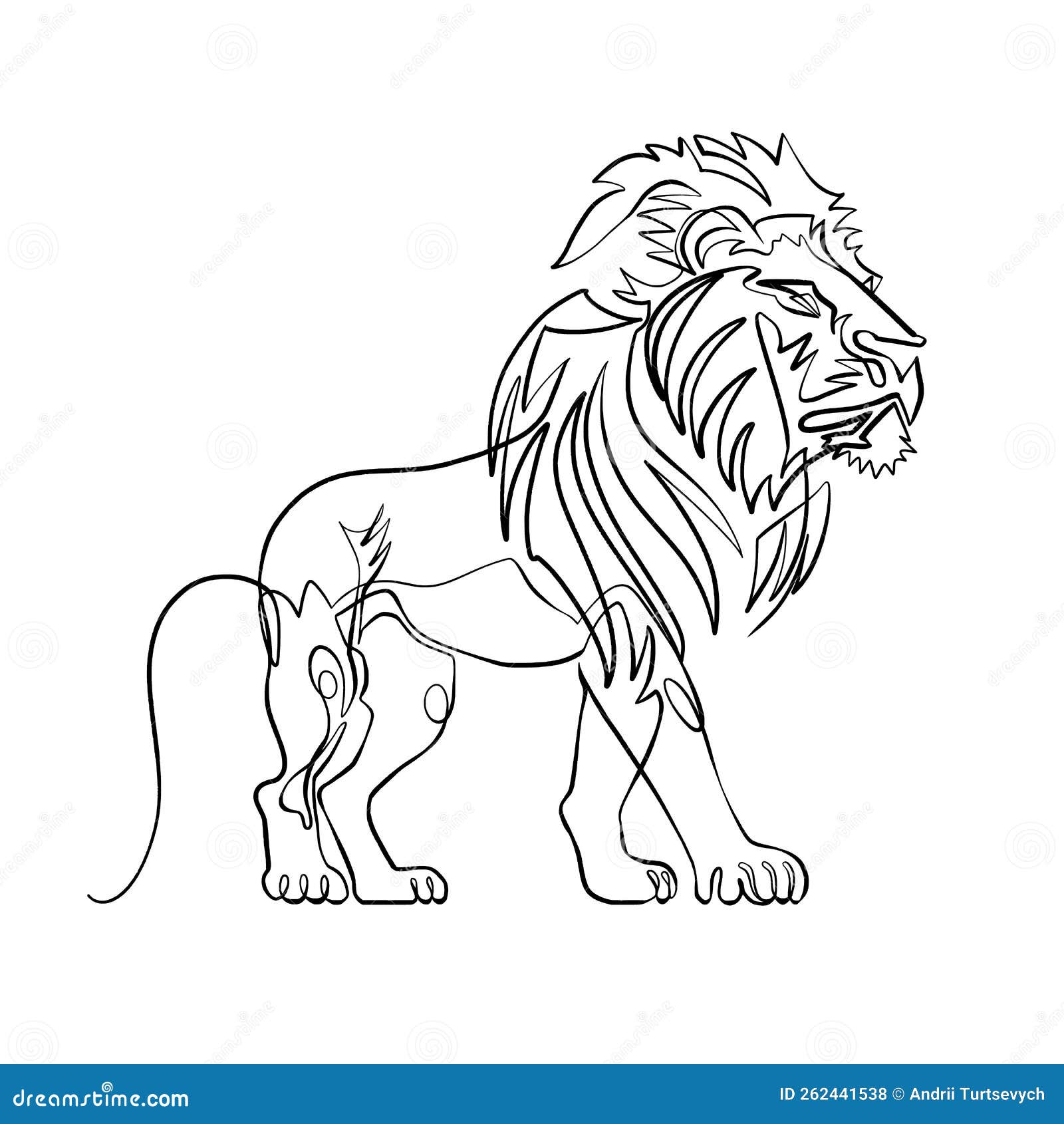 The Lion Stands, Side View, Vector in One Line Stock Vector ...
