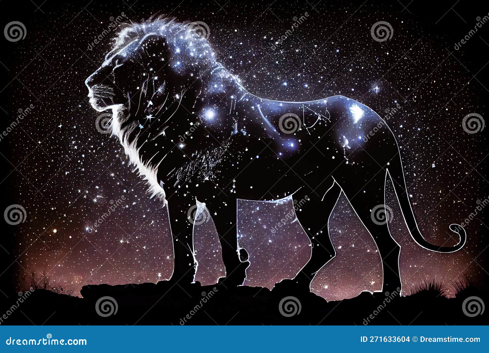 Lion and Starry Sky Double Exposure. Generative AI, Generative, AI ...