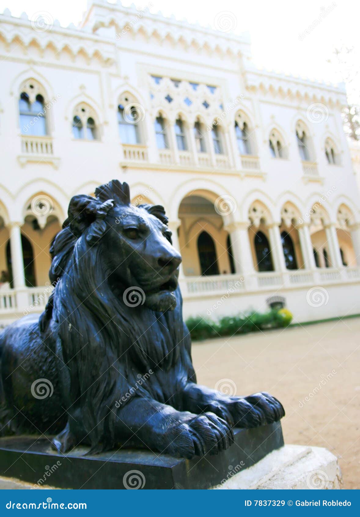 Lion Statue in Front of Building Stock Image - Image of porch, white ...