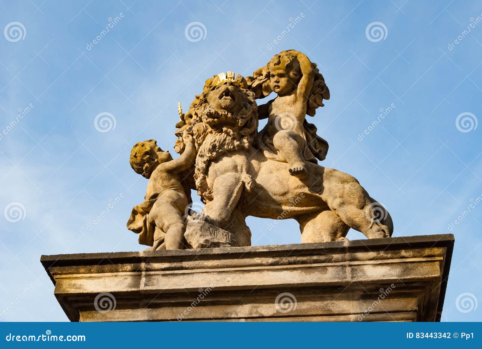 Lion Statue with Prince Boys, Stone Gate Stock Photo - Image of gate ...