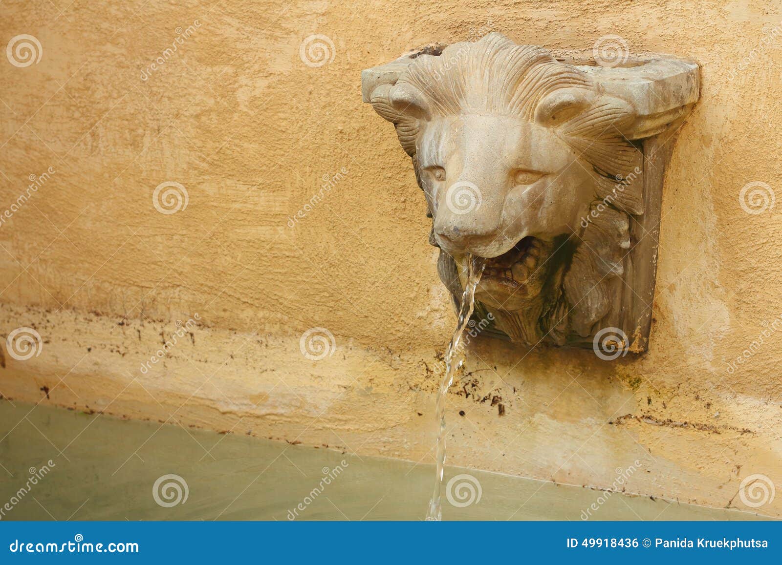 Lion Statue Spitting Water at the Park Stock Photo - Image of carved ...