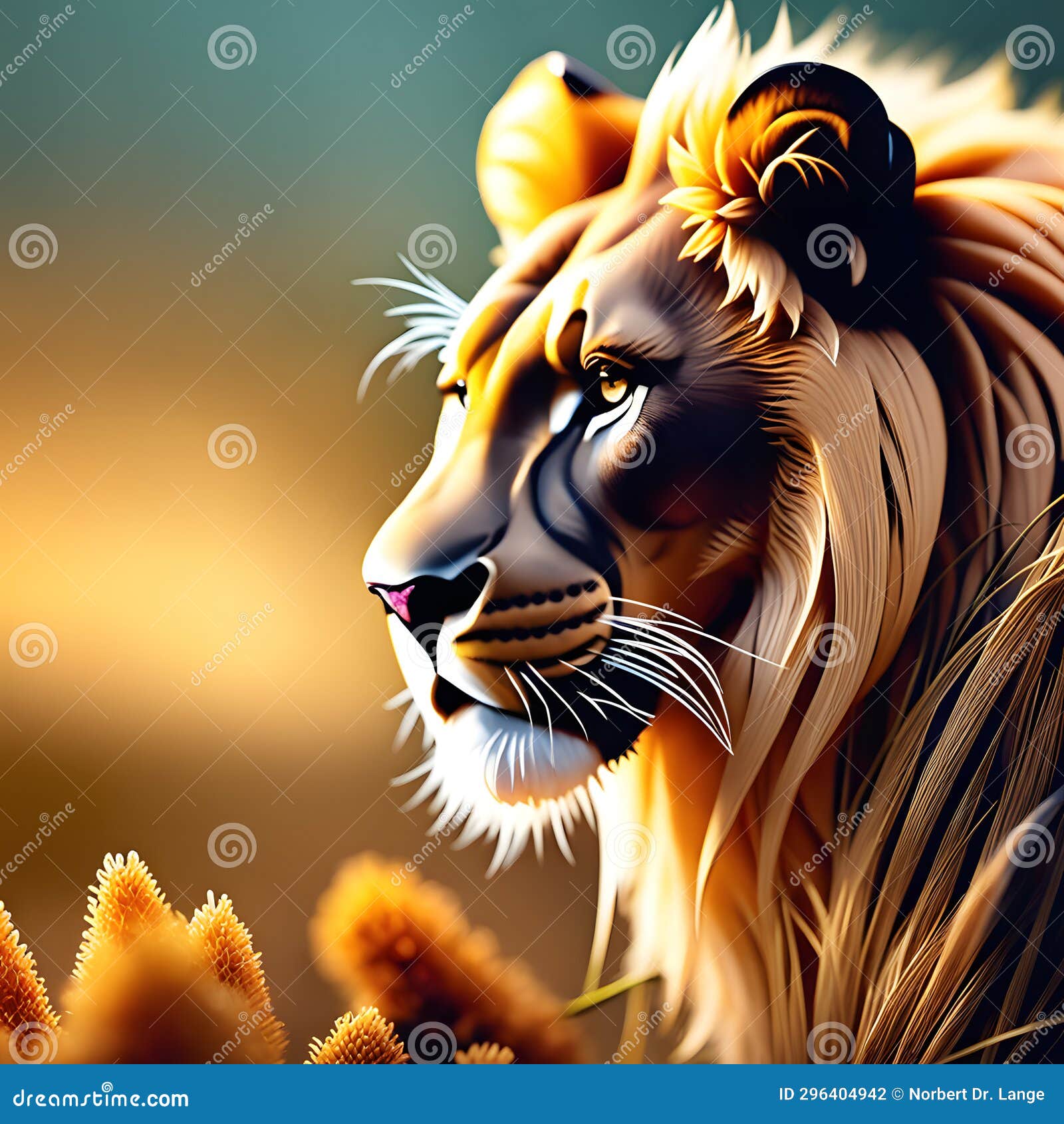 Lion in Steppe, AI-Generatet Stock Illustration - Illustration of ...