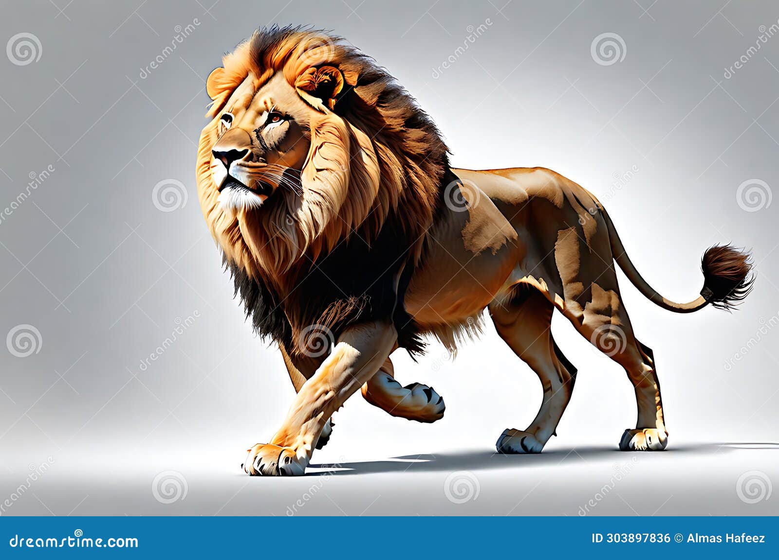 Lion Strides Confidently - Mane Billowing on a Seamless Transparent ...