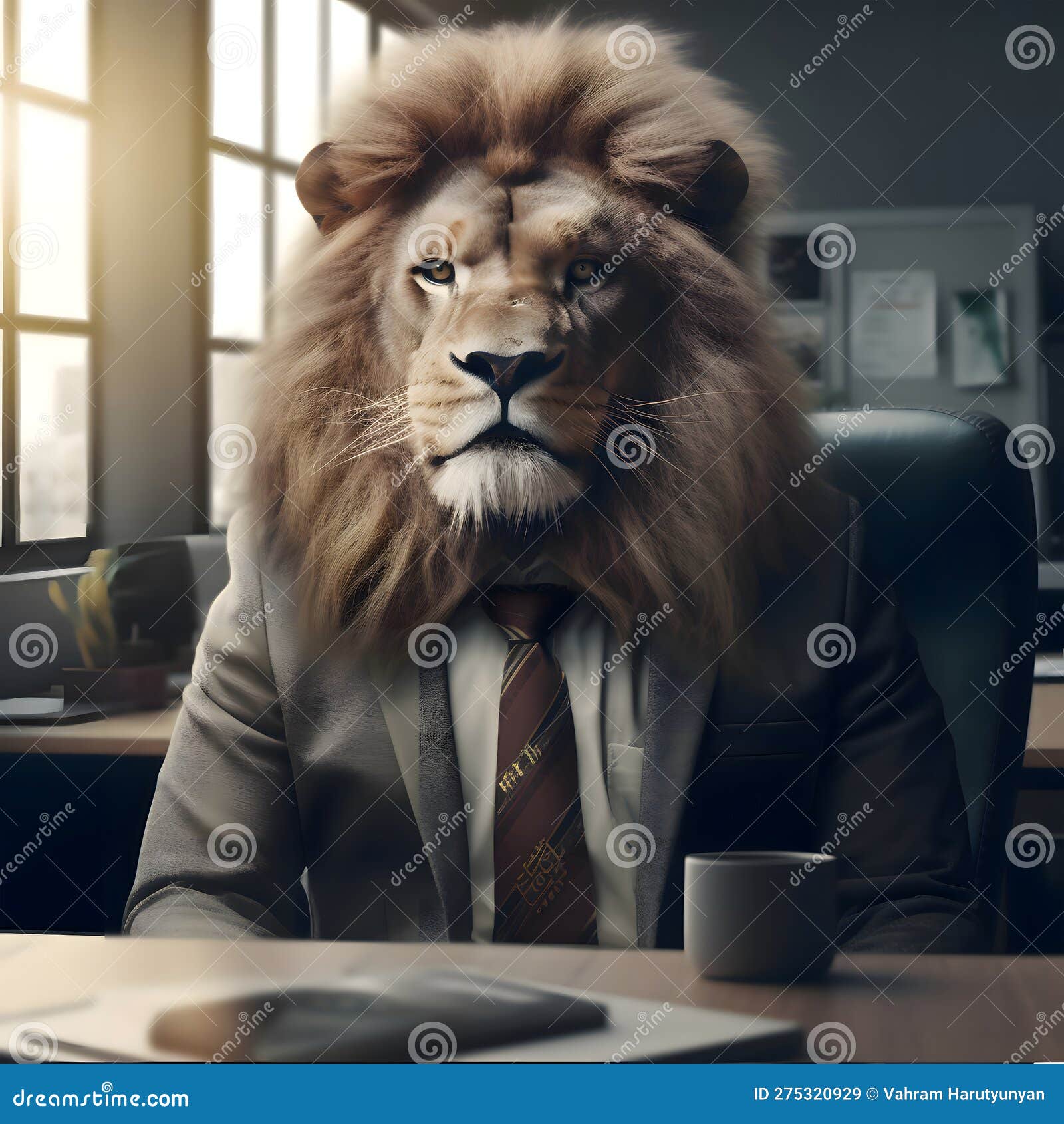 Lion in a Suit Office Background Stock Illustration - Illustration of ...