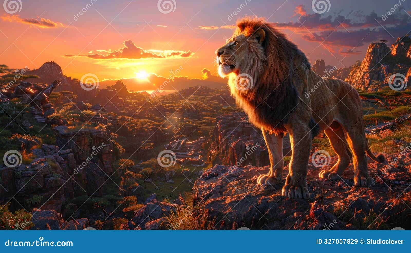 Lion at Sunset - Generative Ai Stock Illustration - Illustration of ...