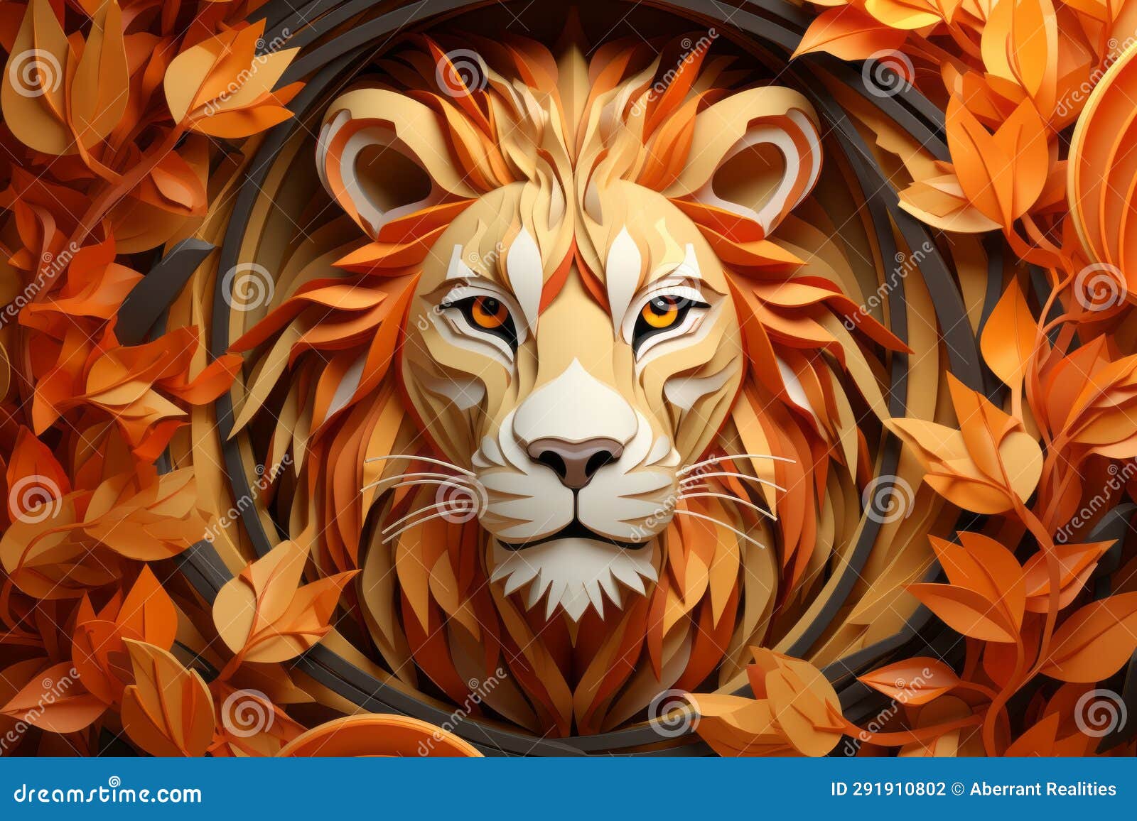 The Lion is Surrounded by Autumn Leaves Stock Illustration ...