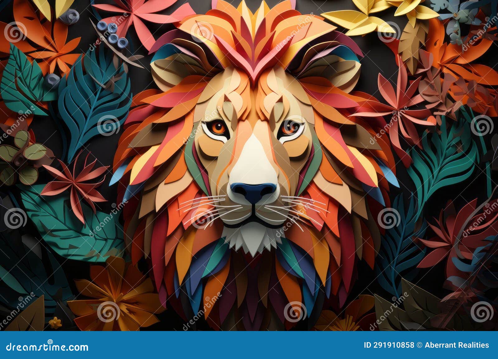 The Lion is Surrounded by Flowers and Leaves Stock Illustration ...