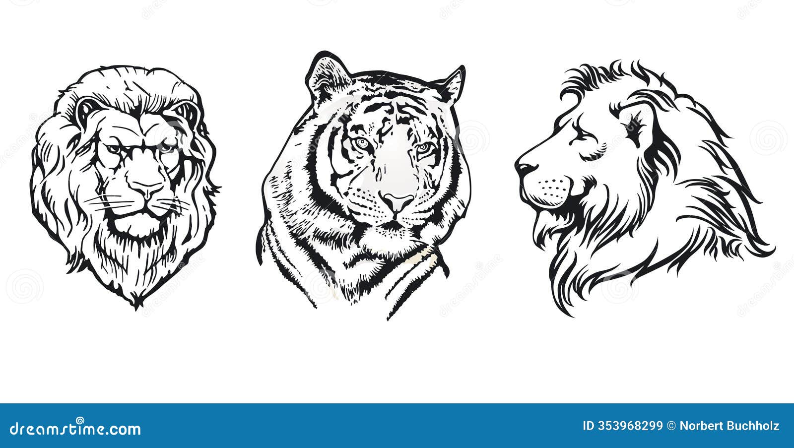 Tiger Heads Black And White Vector. Silhouette Svg Shapes Of Tigers ...