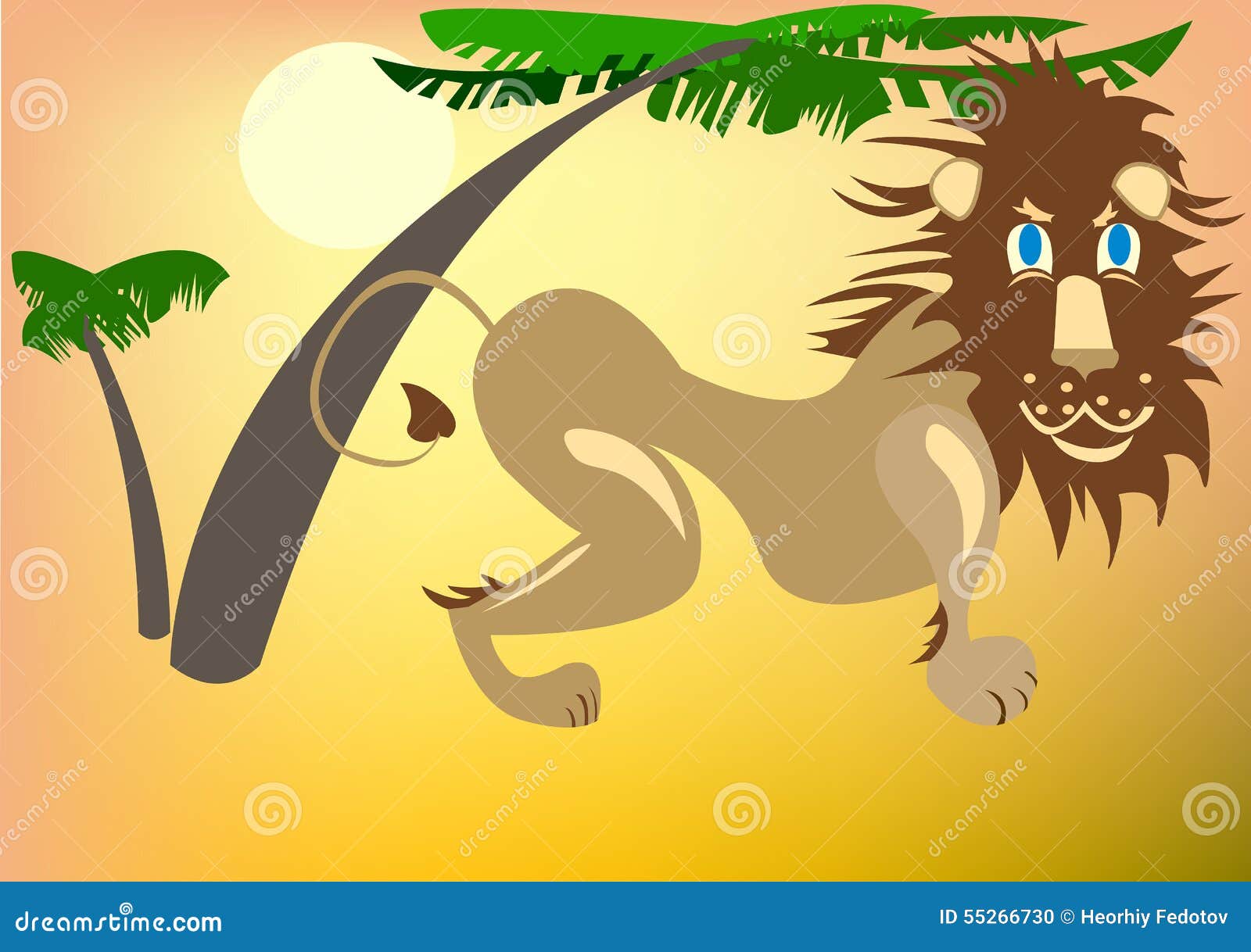Lion under the palm trees stock vector. Illustration of africa - 55266730