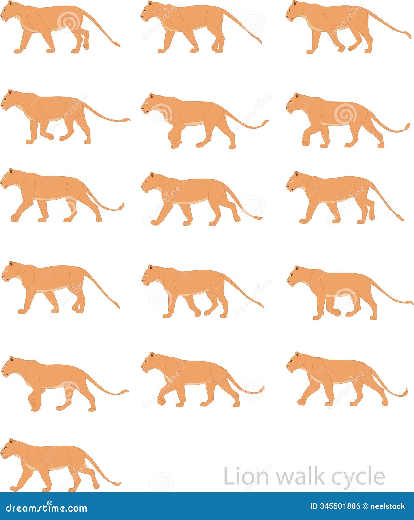 Lion Walk Cycle Sprite Sheet Vector Illustration | CartoonDealer.com ...