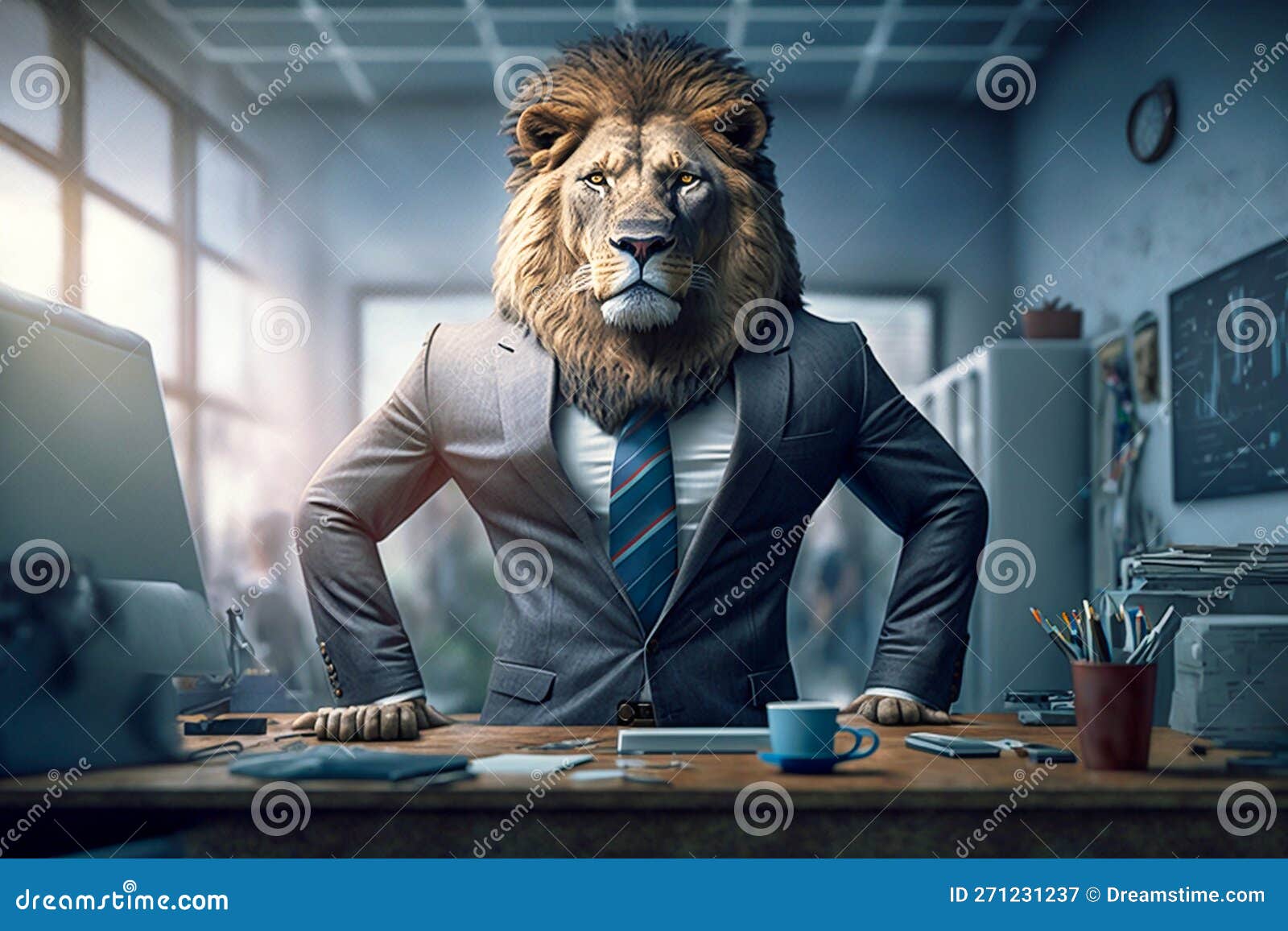 Lion Wearing Business Suit in Office Man Boss, Generative AI Stock ...