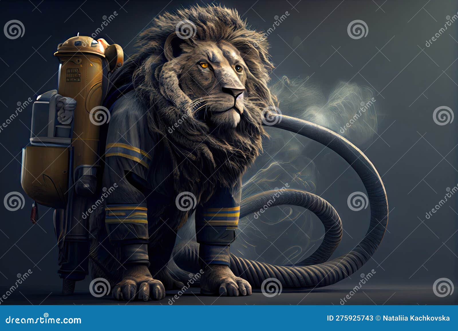 Lion Wearing a Fire Fighter Uniform Stock Illustration - Illustration ...