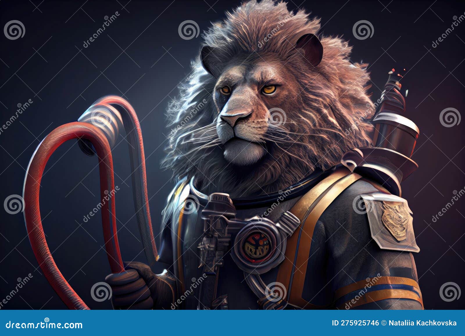 Lion Wearing a Fire Fighter Uniform Stock Illustration - Illustration ...