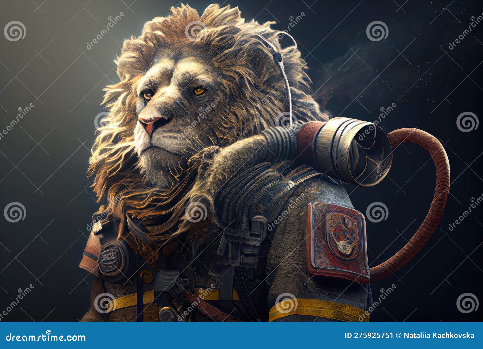 Lion Wearing a Fire Fighter Uniform Stock Illustration - Illustration ...