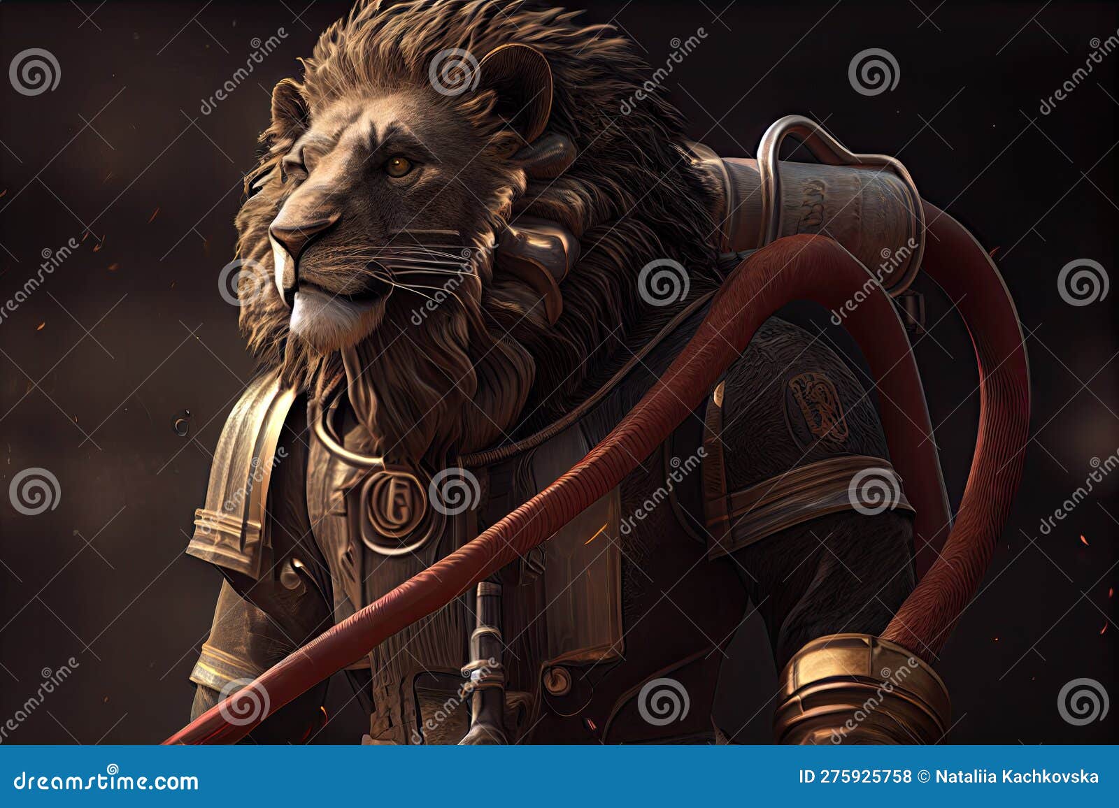Lion Wearing a Fire Fighter Uniform Stock Illustration - Illustration ...